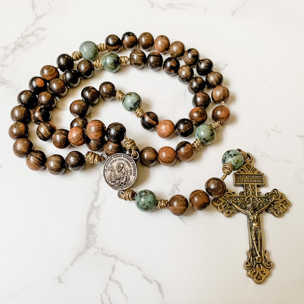 St. Joseph & Two Hearts Wood Bead Corded Rosary – Rosary.com