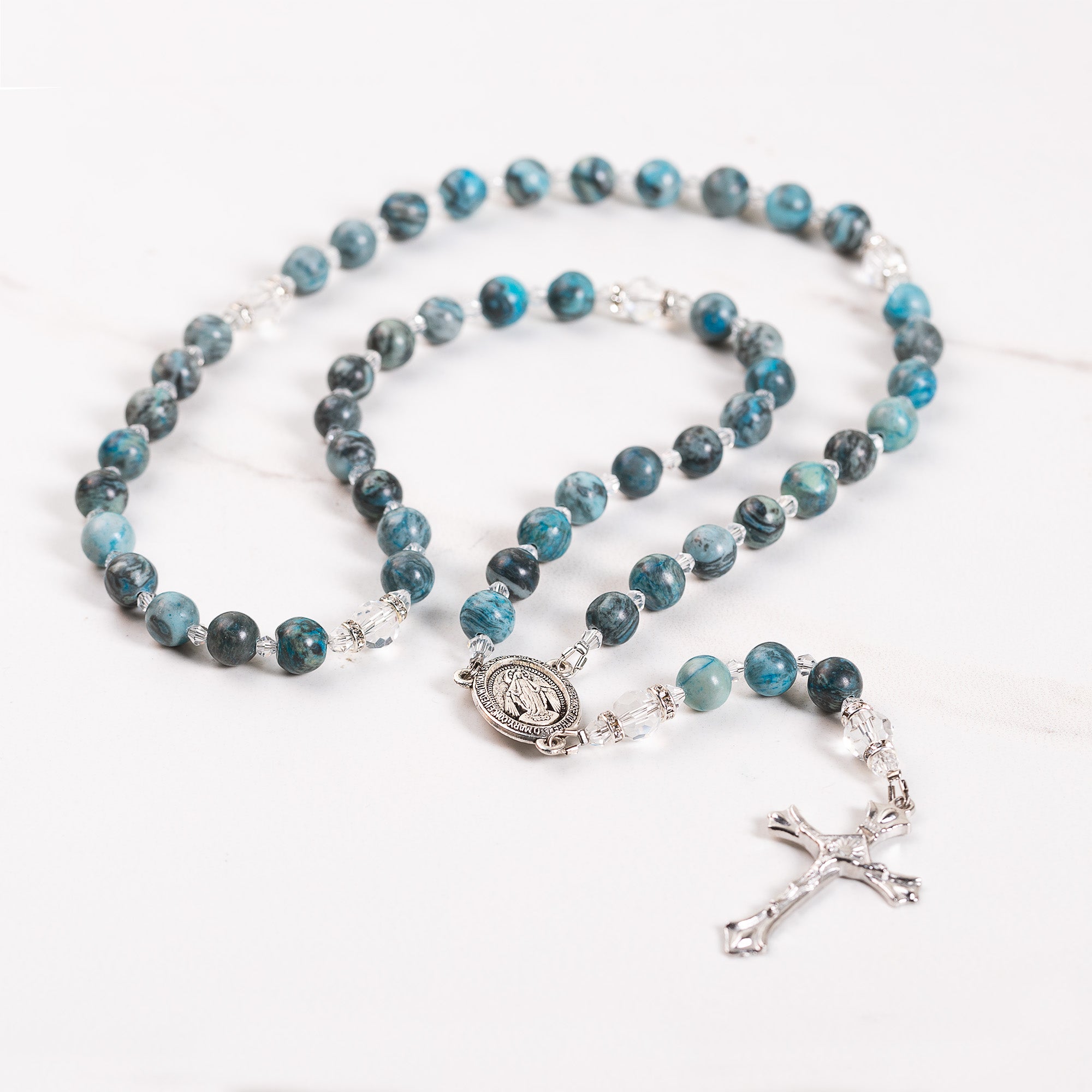 Blue Jade & Crystal Miraculous Rosary – Rosary.com
