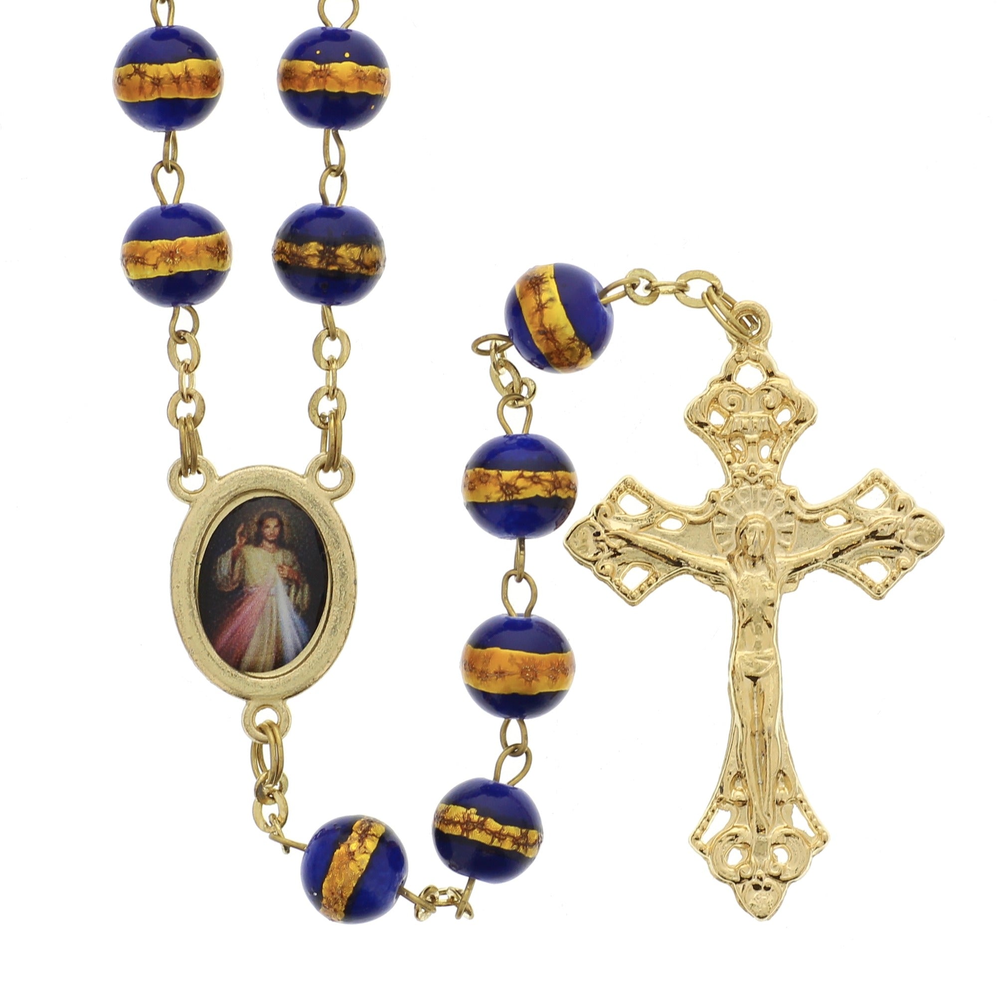 Royal Blue & Gold Divine Mercy Rosary – Rosary.com