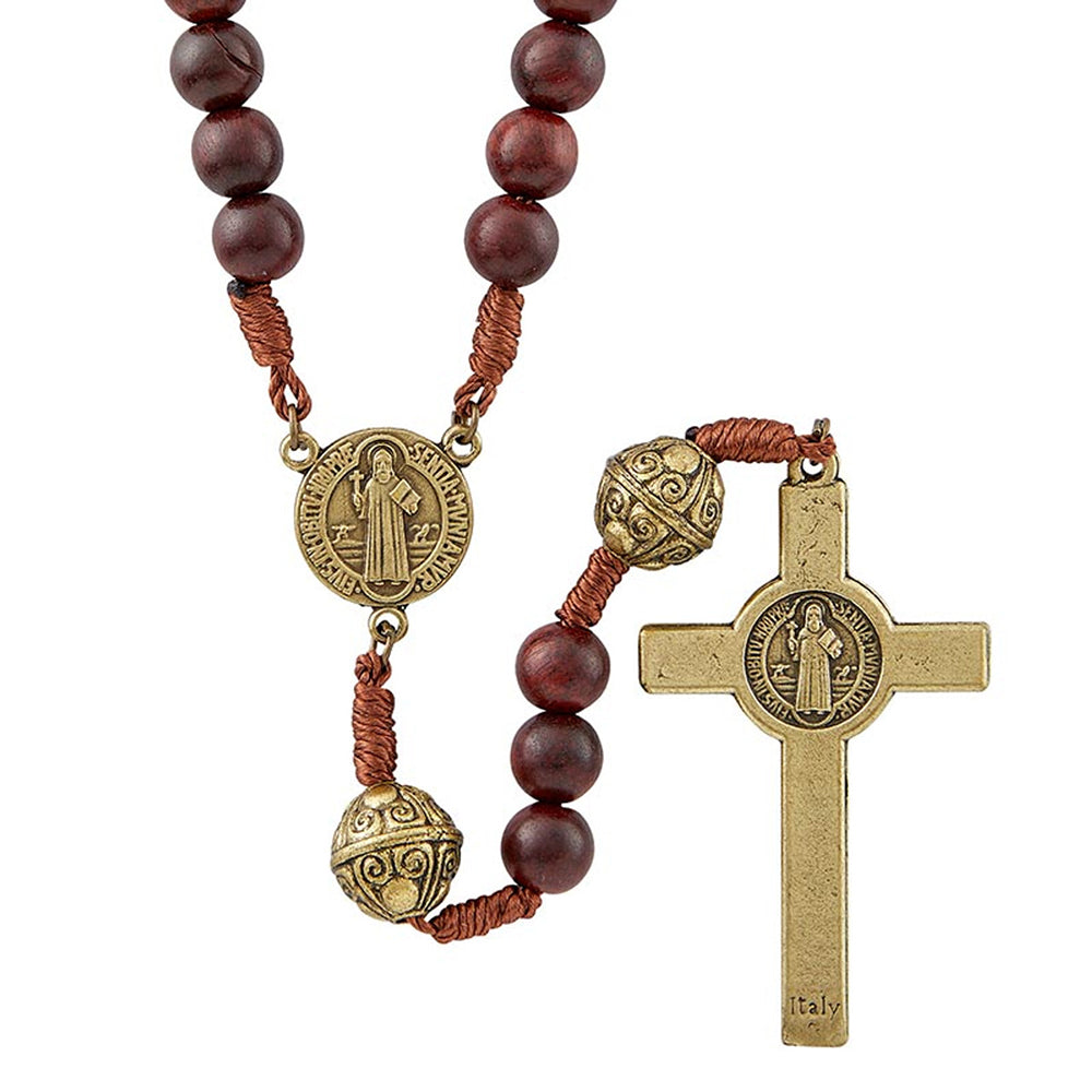 Corded Maple Wood & Antique Gold St. Benedict Rosary – Rosary.com