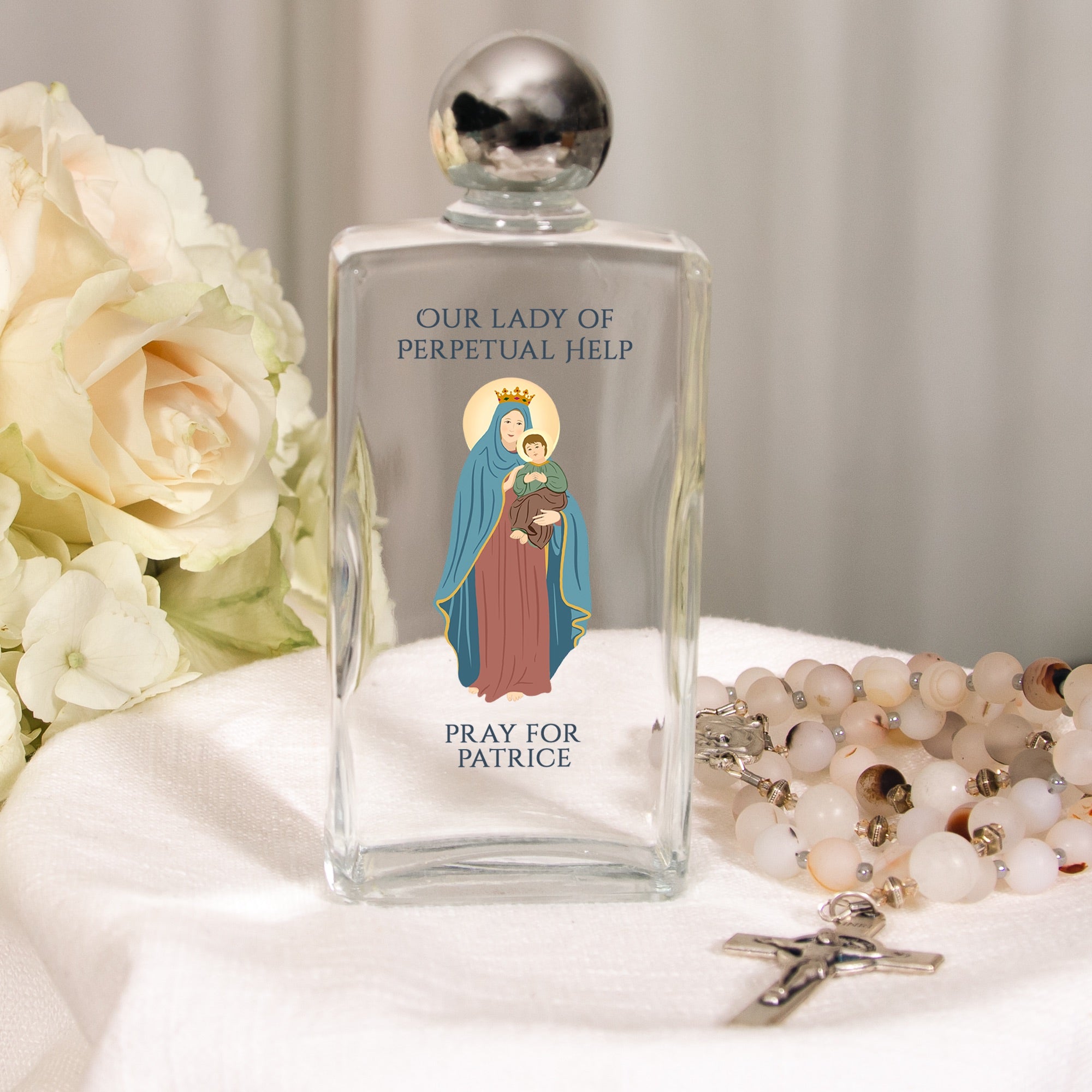Personalized Our Lady of Perpetual Help Holy Water Bottle – Rosary.com
