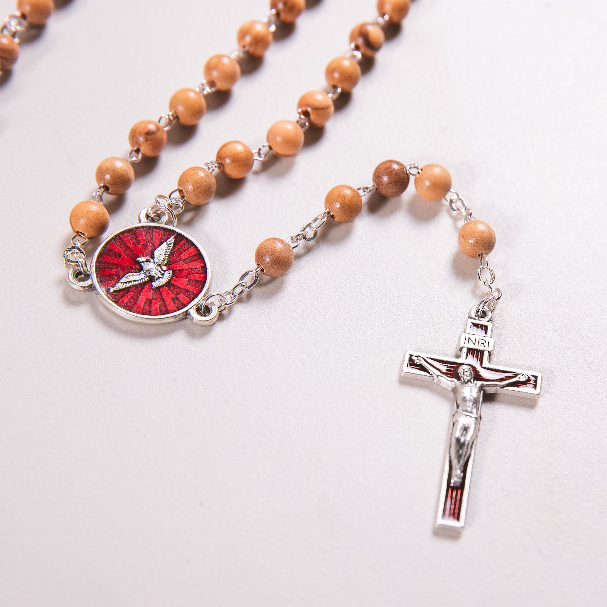 Olive Wood & Red Enameled Holy Spirit Rosary – Rosary.com