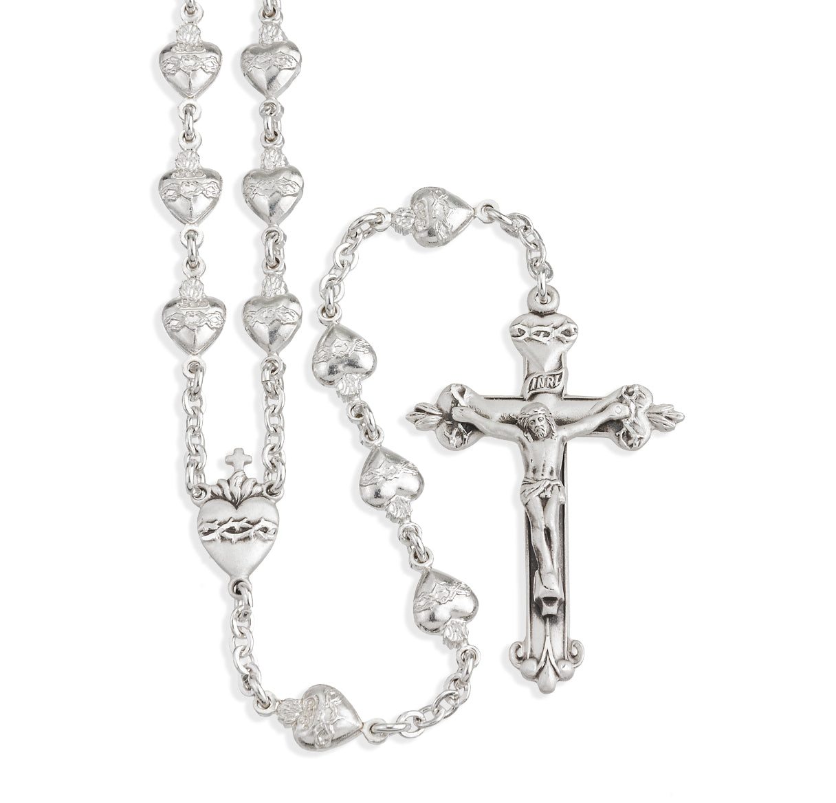 Sterling Silver Heart Bead Sacred Heart Rosary – Rosary.com