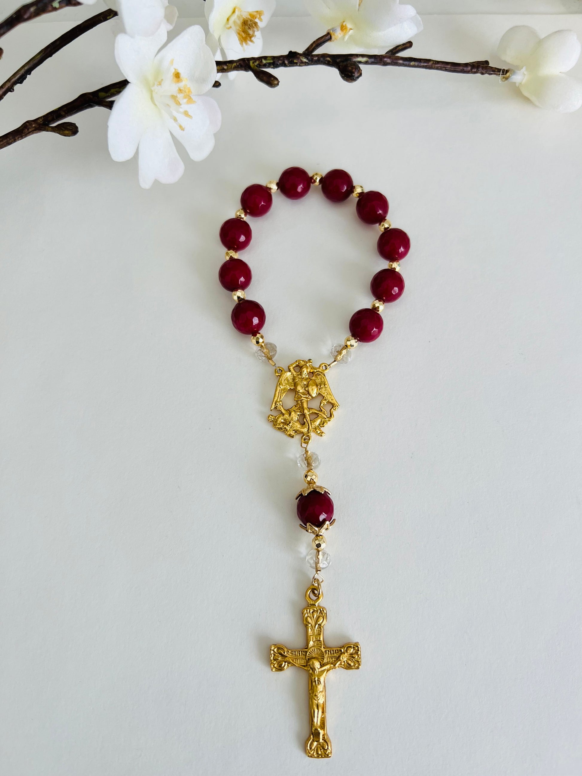 St. Michael Red Agate Decade Rosary – Rosary.com